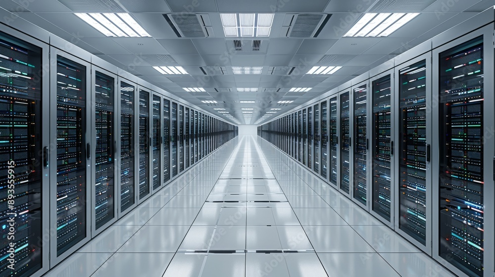 modern futuristic interior of a high-tech server room with huge data ...