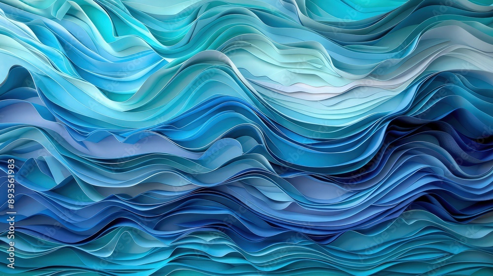 An abstract papercraft scene depicting an ocean wave, using layers of ...