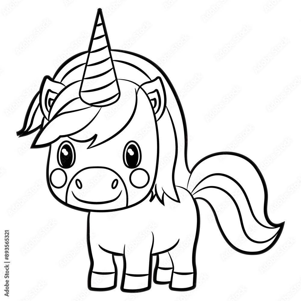 Unicorn cartoon colouring page element, easy coloring page for kids ...