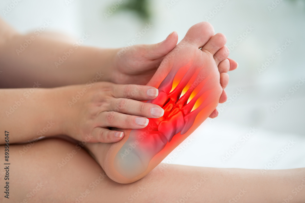 Joint diseases, hallux valgus, plantar fasciitis, heel spur, woman's ...