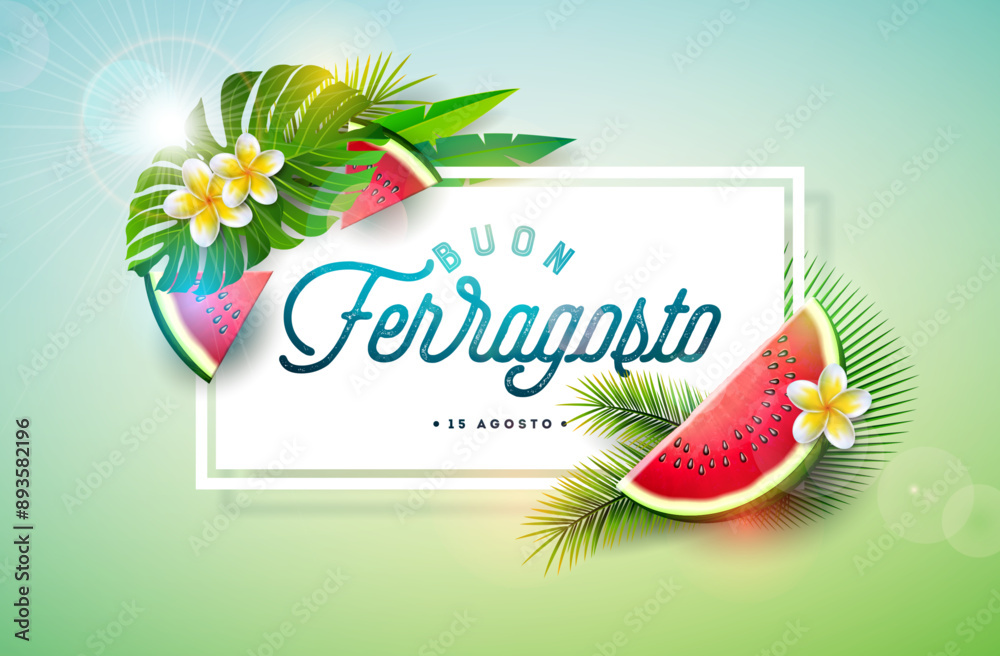 Buon Ferragosto Italian Summer Holiday Festival Design with Watermelon ...