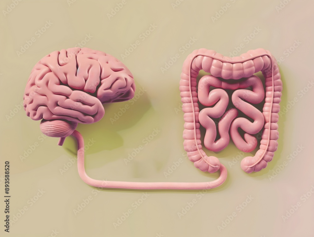 Brain connected to intestines representing gut-brain axis Stock Photo ...