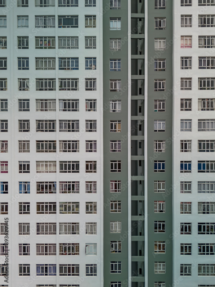 Massive hi rise residential building facades aerial view in vertical ...