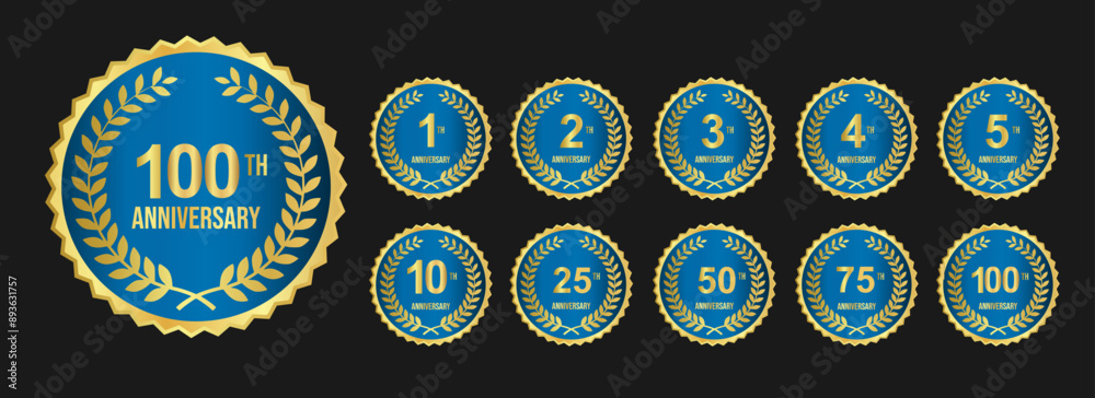 Collection of anniversary symbols. Gold blue premium badge Anniversary ...