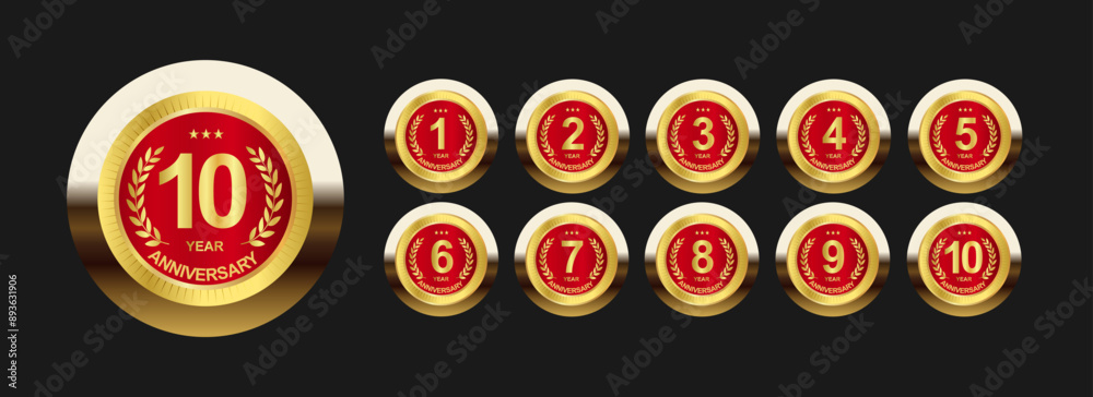 Collection of red gold anniversary symbols. on a black background for ...