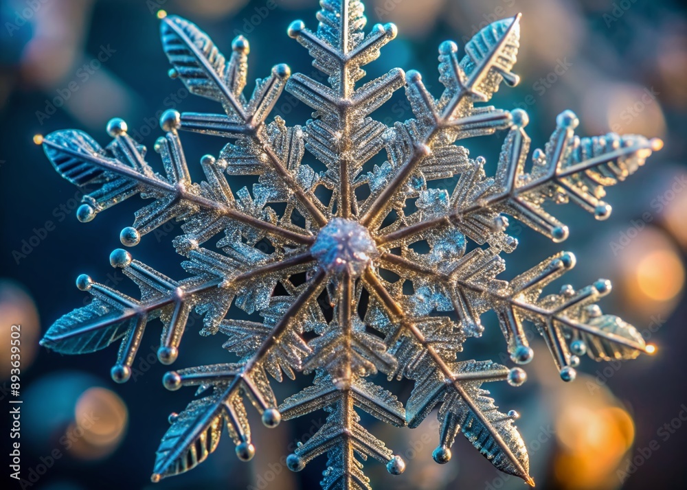 Delicate, intricate snowflake patterns magnified under a microscope ...