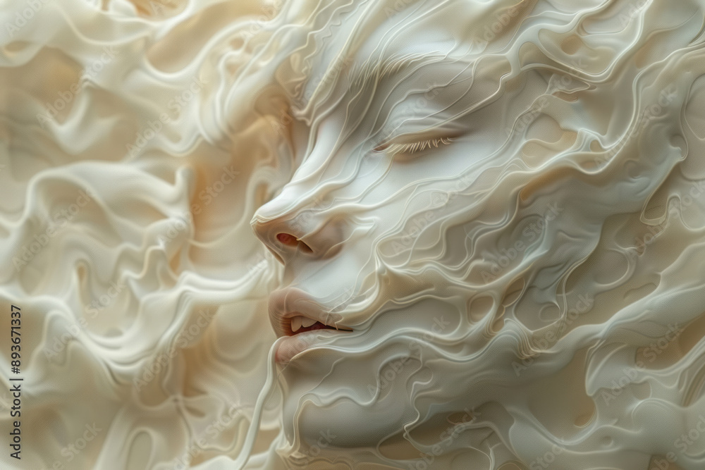 Simple yet surreal depiction of a face dissolving into smooth, liquid ...