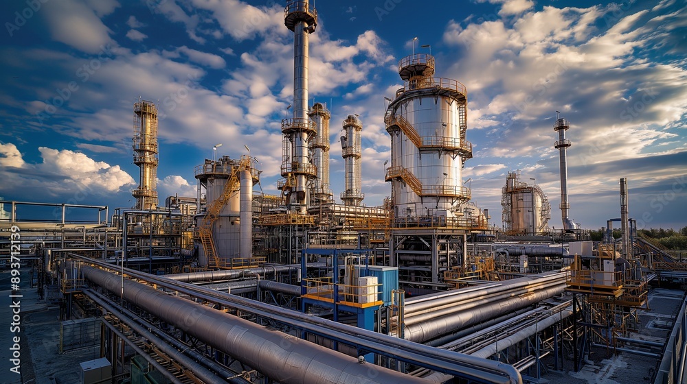 fertilizer production facility with chemical reactors, storage tanks ...