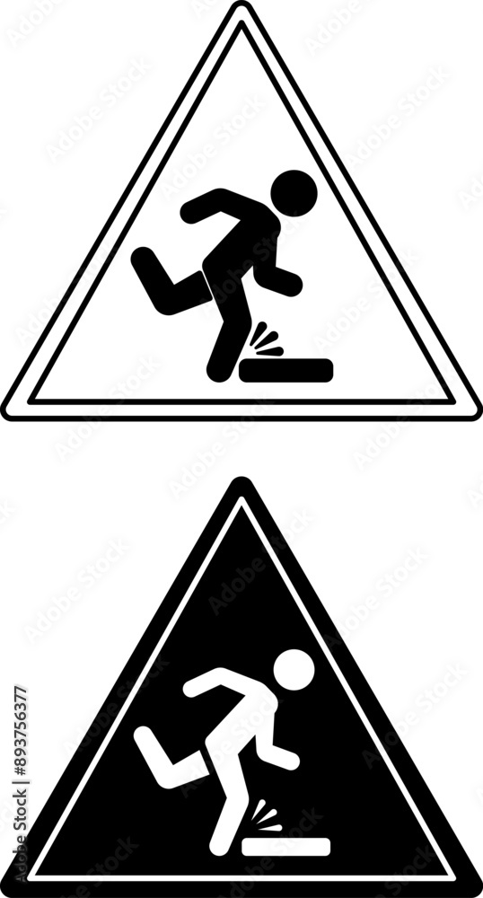 Tripping Hazard Signs. Black and White Vector Icons. Falling Man ...