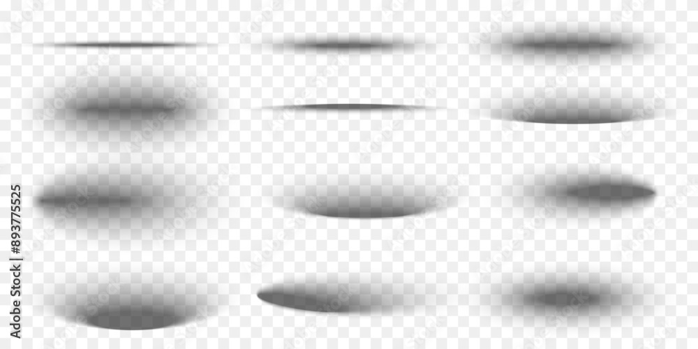 Set of oval packing box shadow effects. Different realistic soft grey ...