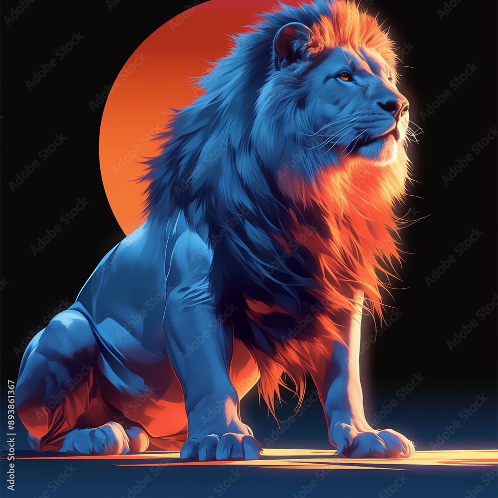 Lion digital illustration. Animal lion concept poster. Creative graphic ...