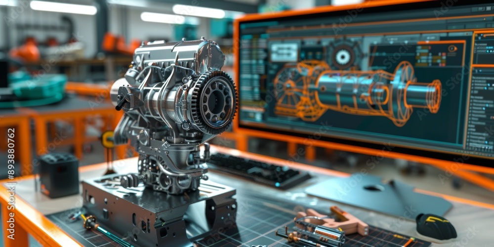 Engineering designer design 3D CAD software program Industrial engine ...
