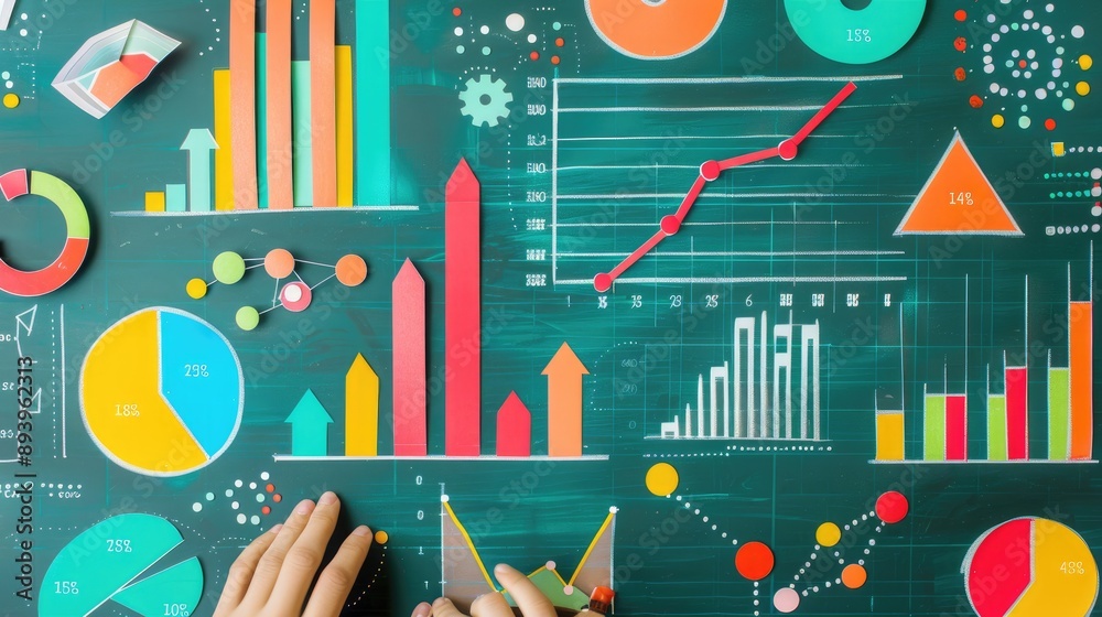 Infographic model on a smartboard with various data visualizations and ...