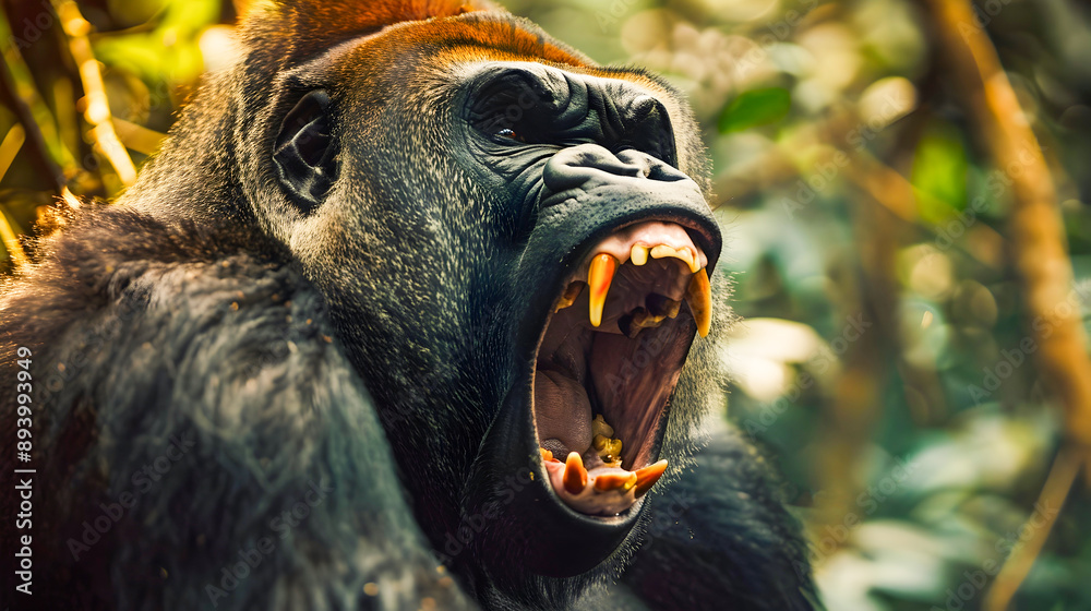 Aggressive and Enraged Gorilla Aggressively Screaming and Baring Teeth ...