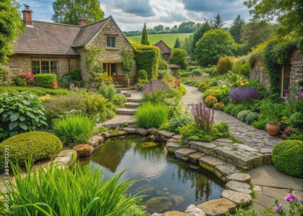Serene UK garden with naturalistic design features curvaceous paths ...