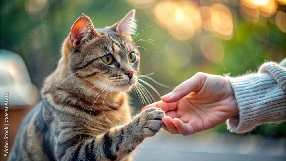 Affectionate cat places paw in human hand, forming heartwarming bond ...