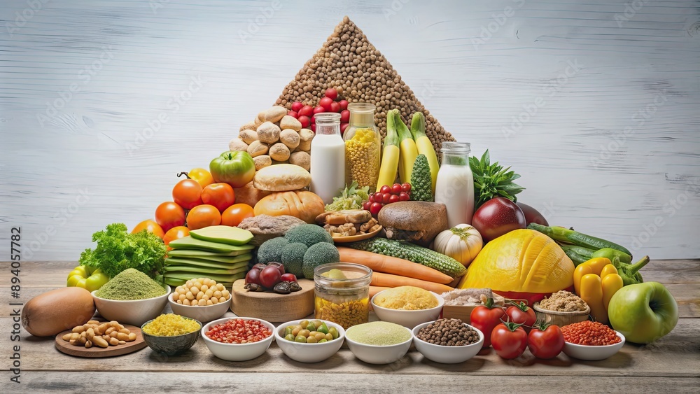 Table filled with various foods from the food pyramid, nutrition ...