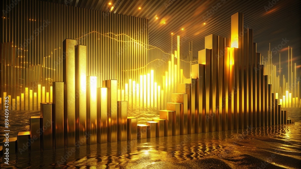 Golden Growth: A mesmerizing abstract visualization of financial success, depicted as a ...
