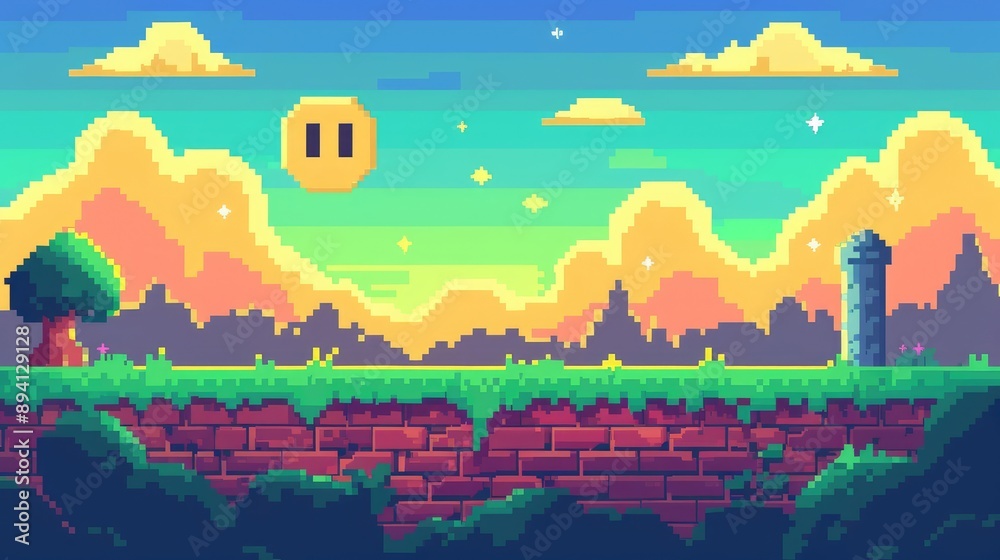 Level Up! Pixel Art Game Background for Retro Arcade Games Stock ...