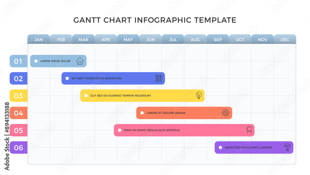 Timeline_165_4Gantt chart, project plan with 6 tasks, timeline ...