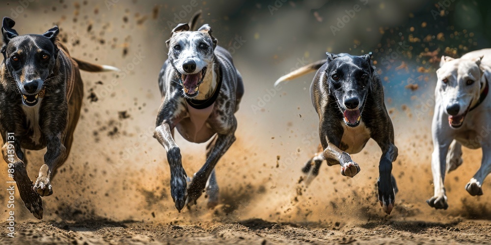 Abstract Australian Greyhound Racing on Dirt: Vibrant Illustration of ...