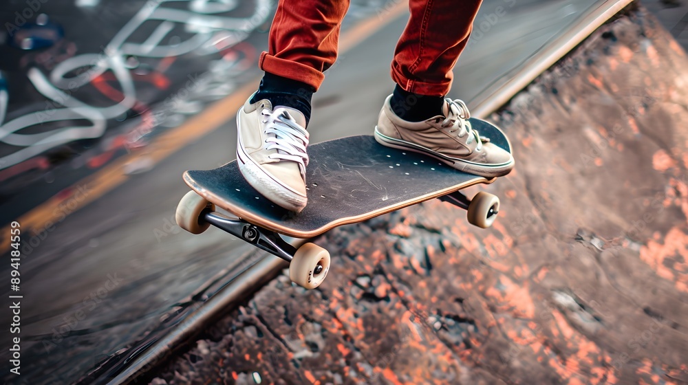 Foto de Stock Skateboarding Trick: A skateboarder performing an ollie ...