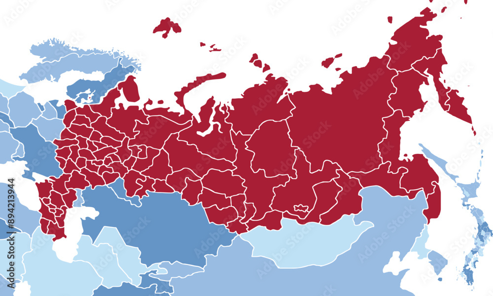 Russia map with individual colors,isolated on white background for ...