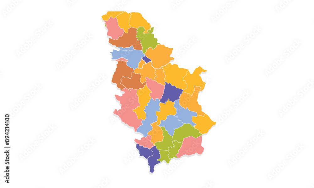 Map of Serbia with individual colors,isolated on white background for ...
