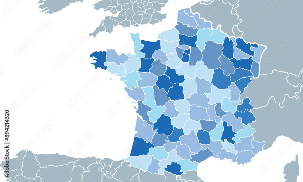 Political Map of France with individual colors,isolated on white ...