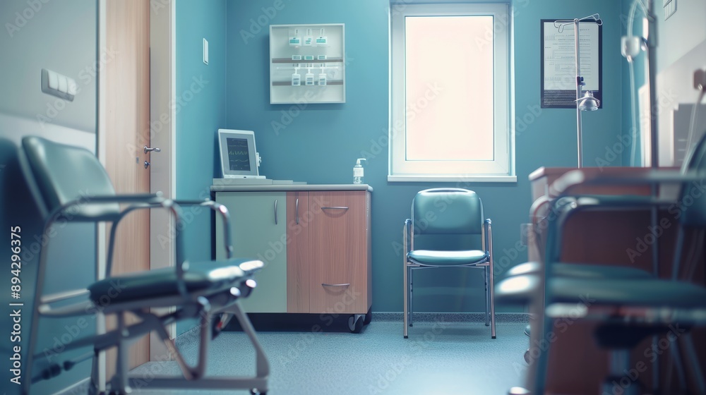 Empty medical exam room in modern hospital with examination table ...