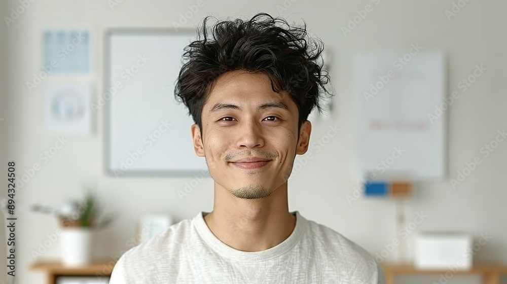 Realistic hyper-detailed portrait of a cheerful young Asian man smiling ...
