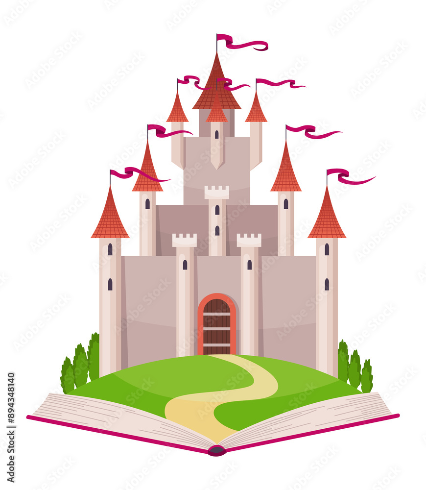 Fairy tale castle. Medieval royal mansion architecture. Beautiful fairy ...