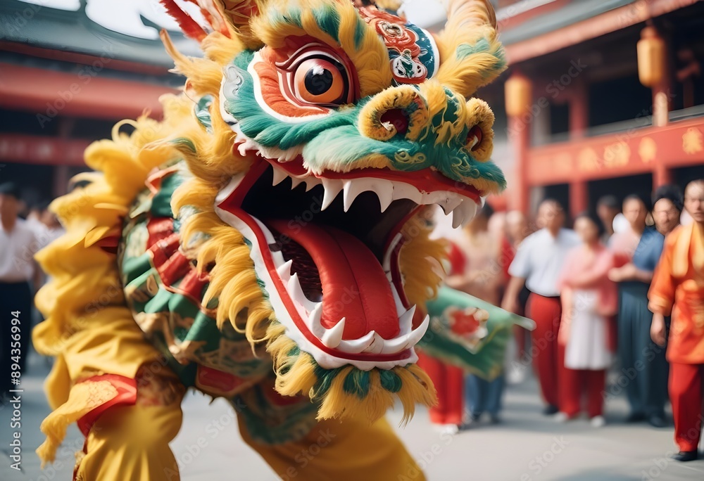 An individual dressed as a colorful snake during a festival in China ...