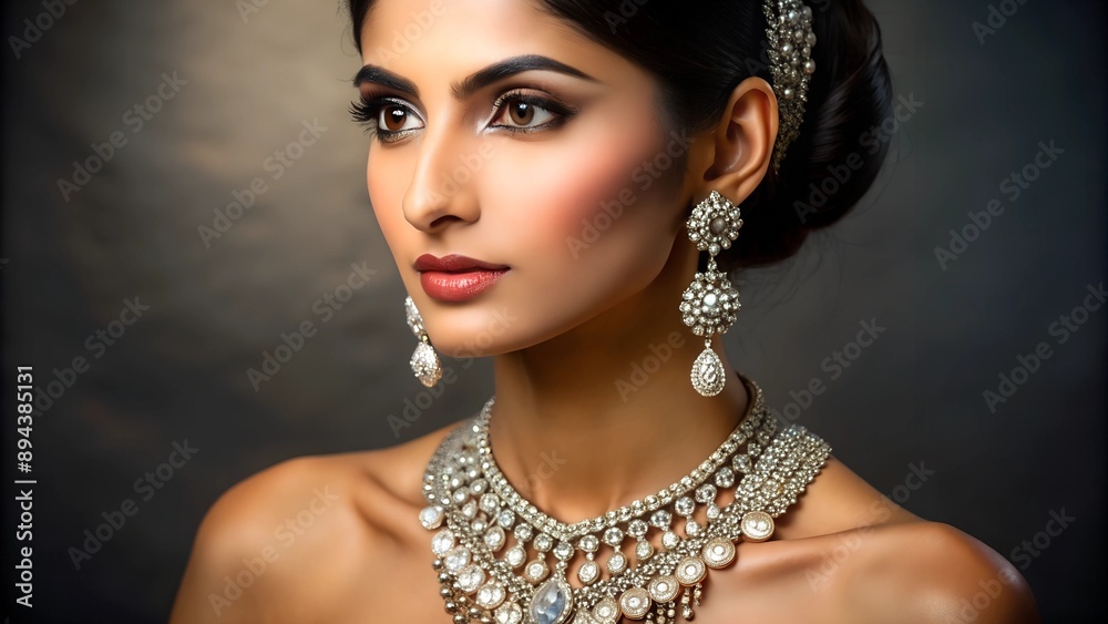 Beautiful Indian model wearing a diamond necklace Stock Photo | Adobe Stock