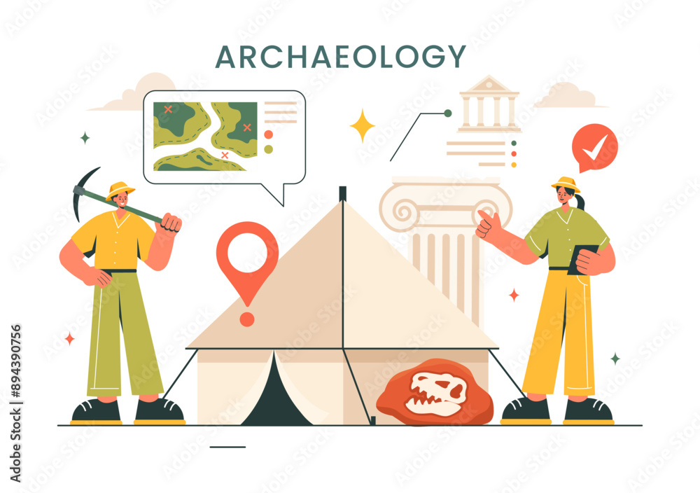 Archaeology Vector Illustration featuring an Archaeological Excavation ...