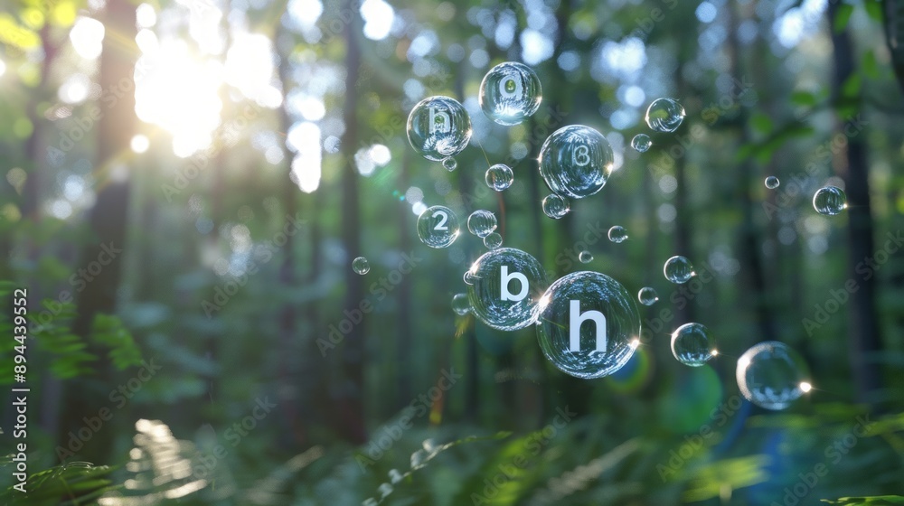 H2 hydrogen word in bubble on forest background, innovation hydrogen H2 ...