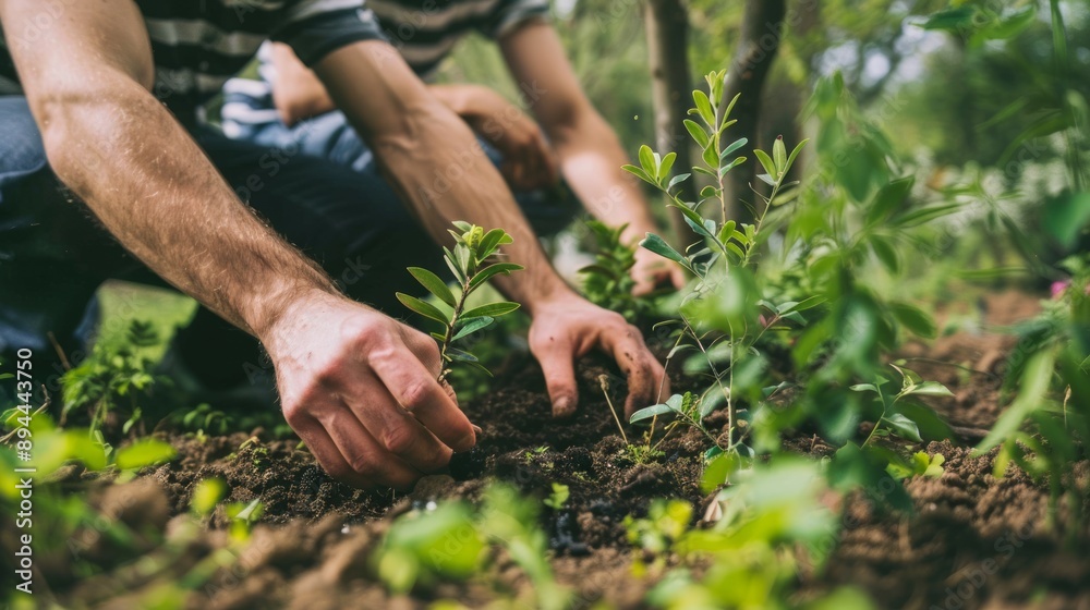 Concept of Sustainability, hands planting trees. Sustainable development goals (SDGs) concept ...