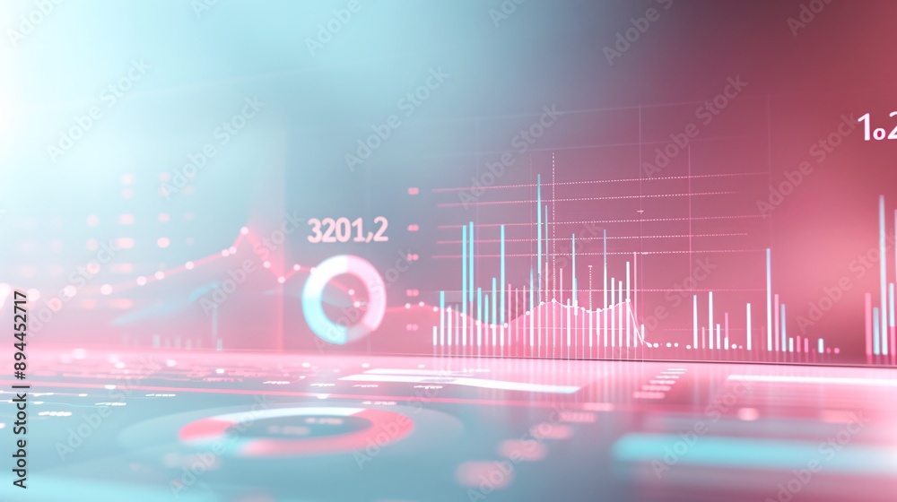 Gentle lighting on a digital analytics dashboard with a pastel ...