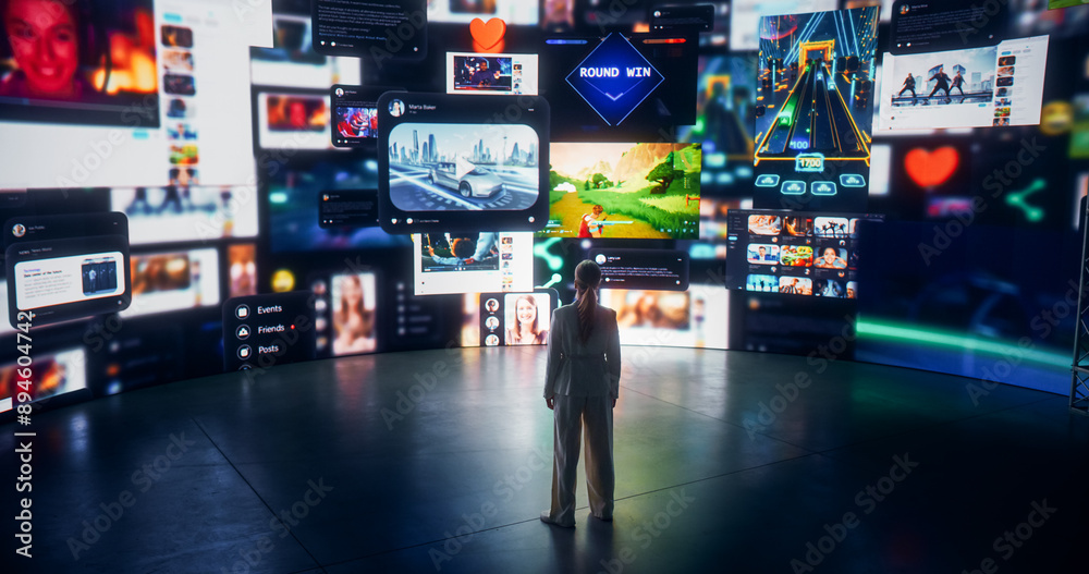 Social Media Internet Concept: Caucasian Woman Browsing Network of ...