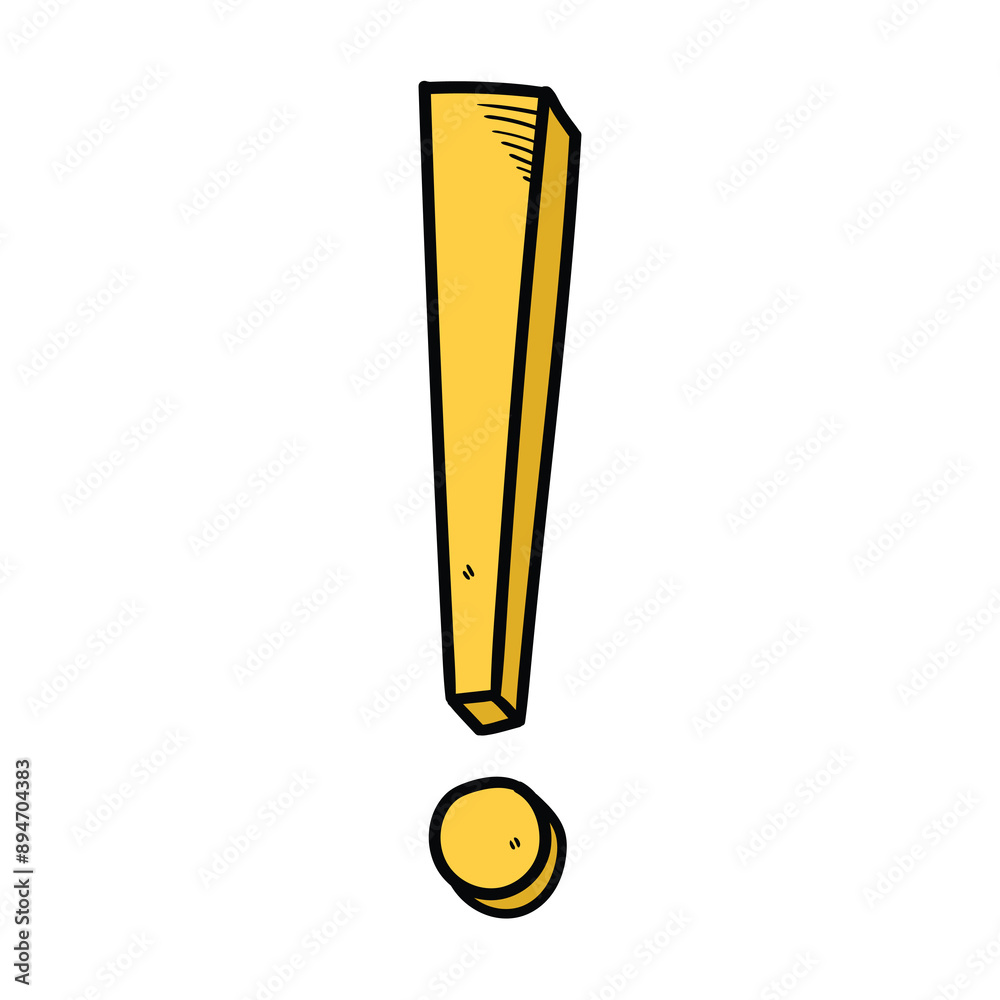 Hand drawn cartoon yellow exclamation mark on white background. Stock ...