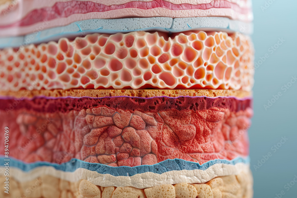Detailed cross-section illustration of human skin layers showing ...