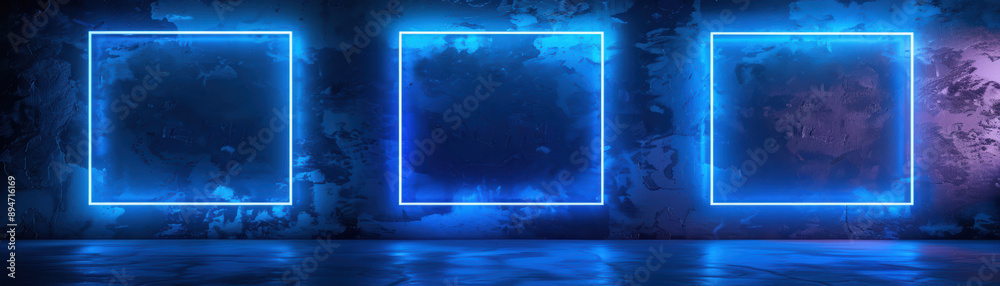 Abstract futuristic background with neon blue square frames on a ...
