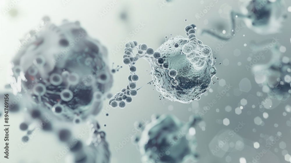 A detailed medical illustration showcasing viruses and cells, designed ...