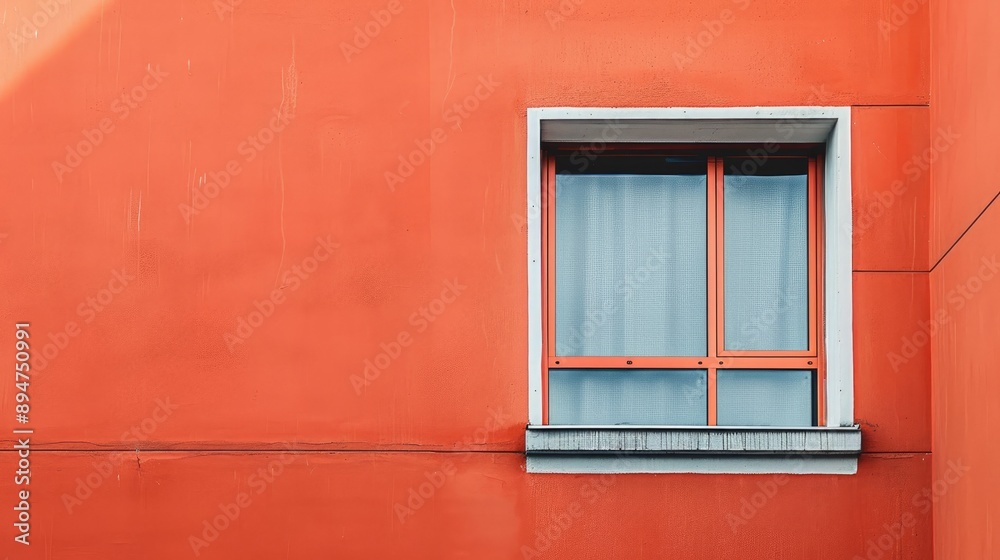 Vertical frame and window in orange color on a building s exterior ...