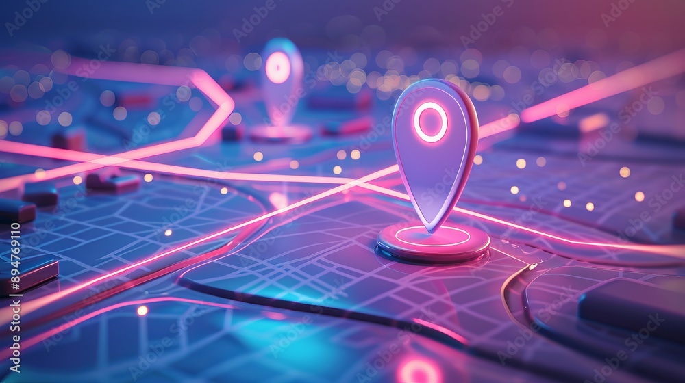 Digital hand set location on map with two pins. AI technology in GPs ...