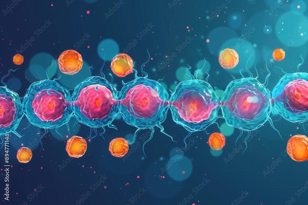 Cell division, mitosis stages, detailed flat design illustration ...