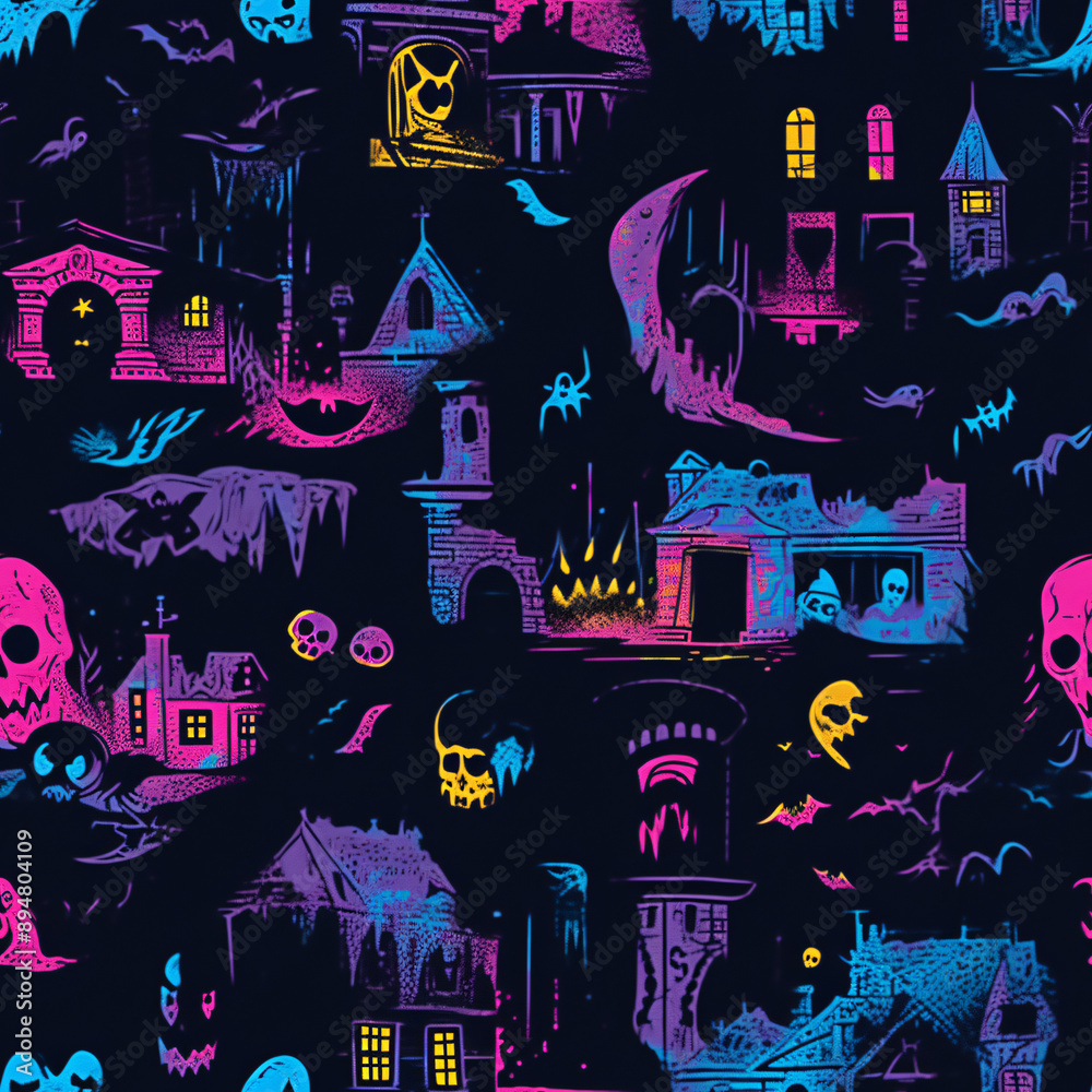 90s lo-fi template with horror movie elements, featuring haunted houses ...