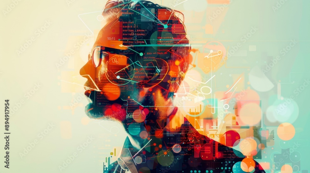 Digital Transformation: Man with Tech Overlays - A man with a ...