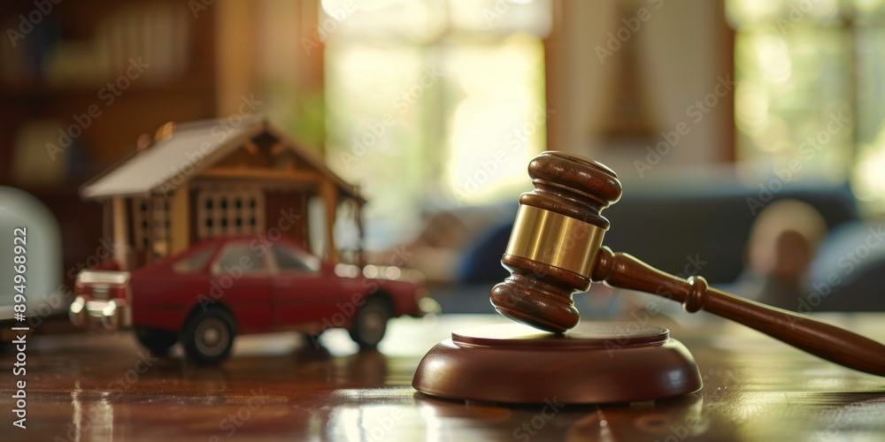 Divorce Dispute Symbolized by Gavel, House, and Car Models: Legal ...