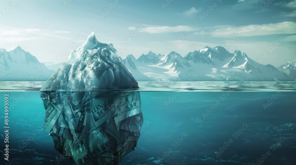 high-concept image of a financial iceberg, with visible budget ...